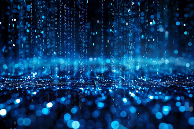 Digital Image of Blue Numbers Falling Down on a Black Background ...
