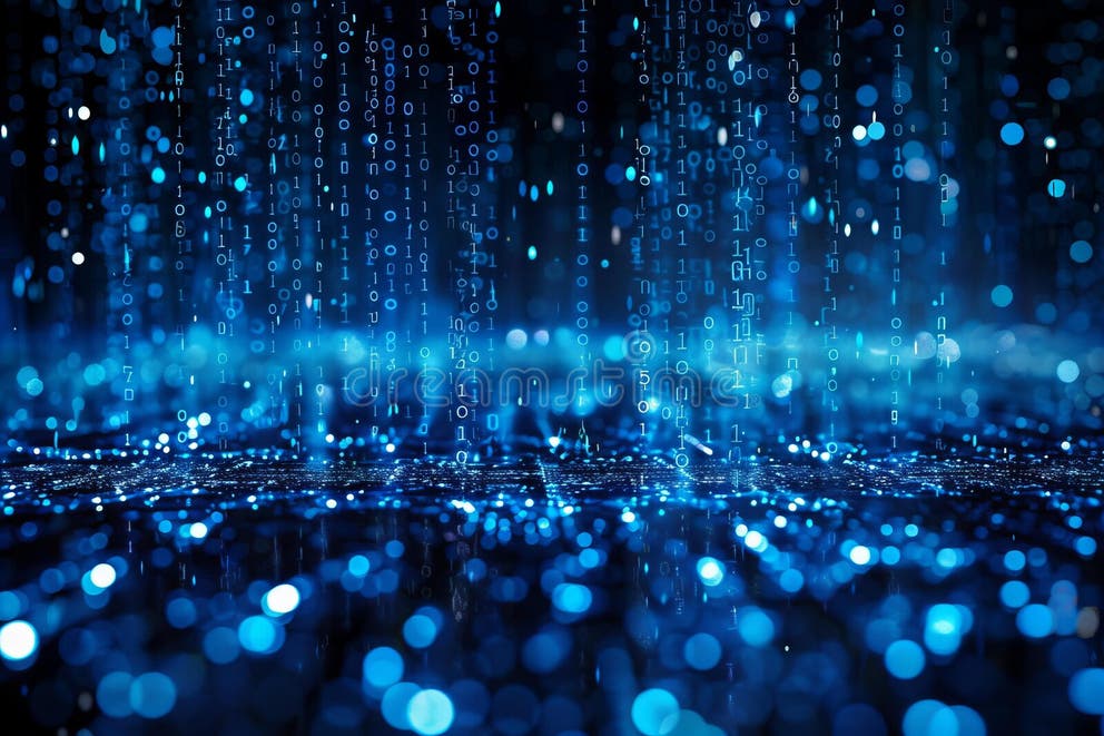 Digital Image of Blue Numbers Falling Down on a Black Background ...