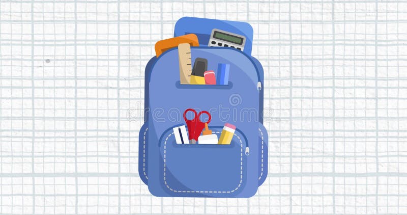 Digital Image of Blue School Bag Icon Moving Against Squared Lined ...