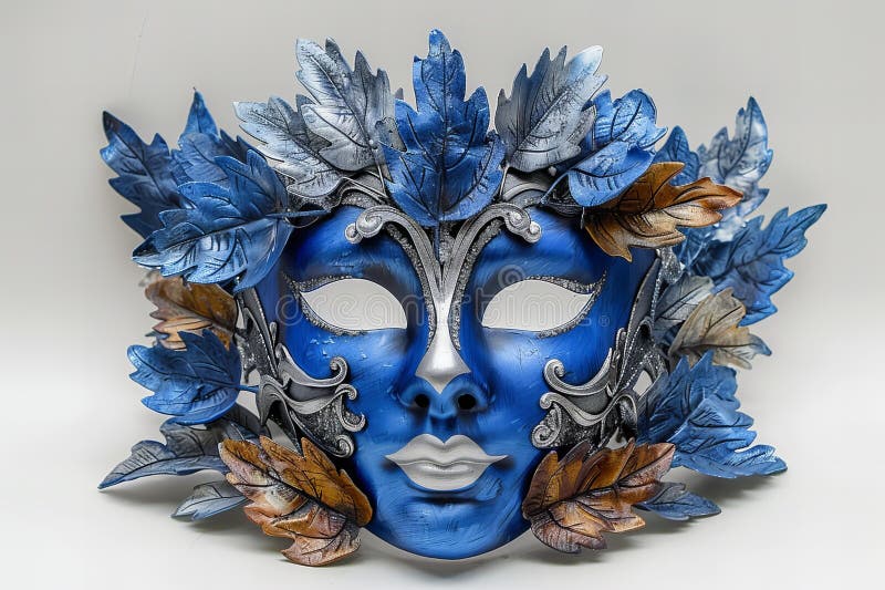Digital Image of Blue and Silver Masquerade Mask with Leaves, Isolated ...