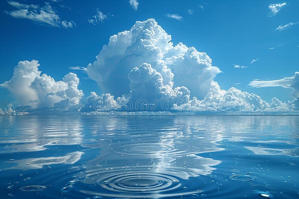Digital Image of in the Blue Sky, White Clouds and Ripples in the Water ...