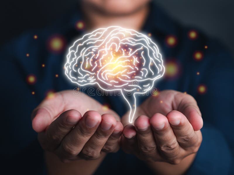 Digital Image of the Brain on the Palm. Artificial Intelligence, AI ...