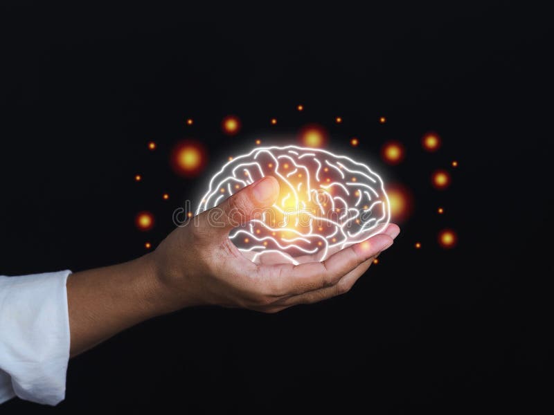 Digital Image of the Brain on the Palm. Artificial Intelligence, AI ...