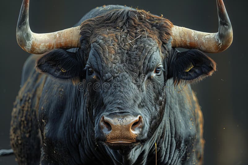 Digital Image of Bull with Large Horns Stares Down at the Camera Stock ...