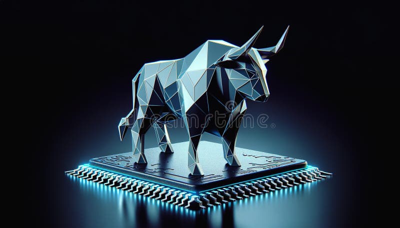 Digital Image of a Bull Standing on a Computer Chip, Concept Market ...