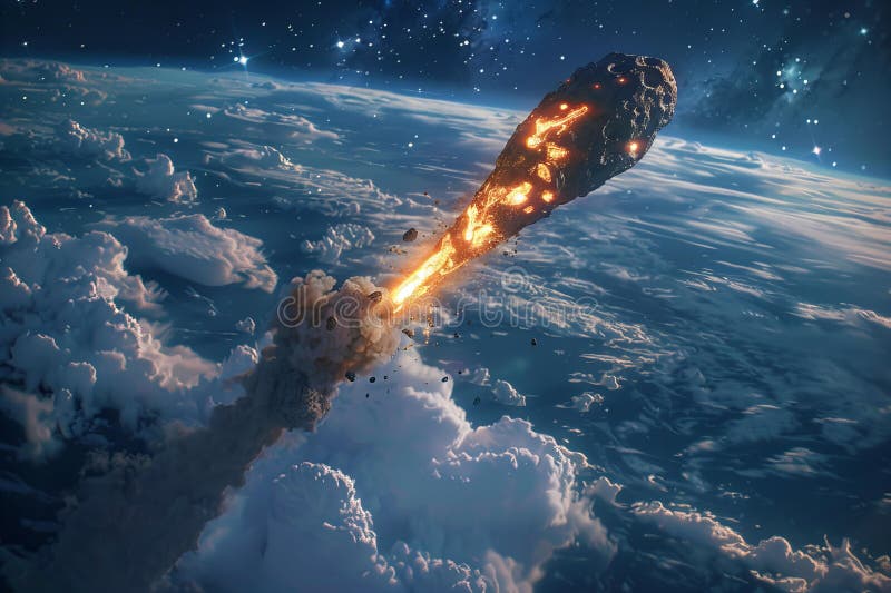Digital Image of Burning Asteroid is Falling from the Sky, Flying Over ...