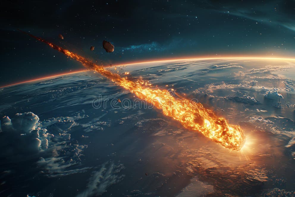 Digital Image of Burning Asteroid Falling from the Sky, Seen Over Earth S Surface Stock ...