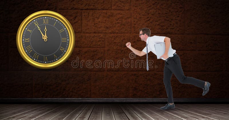 Digital Image of Businessman Running Late with Clock Stock Photo ...
