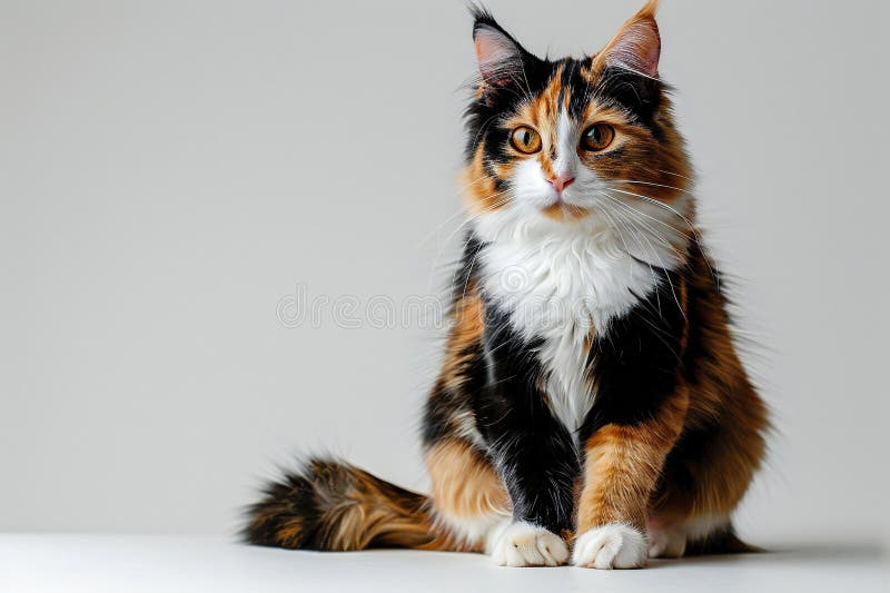 Digital Image of Calico Cat is Sitting Down on White Background Stock ...
