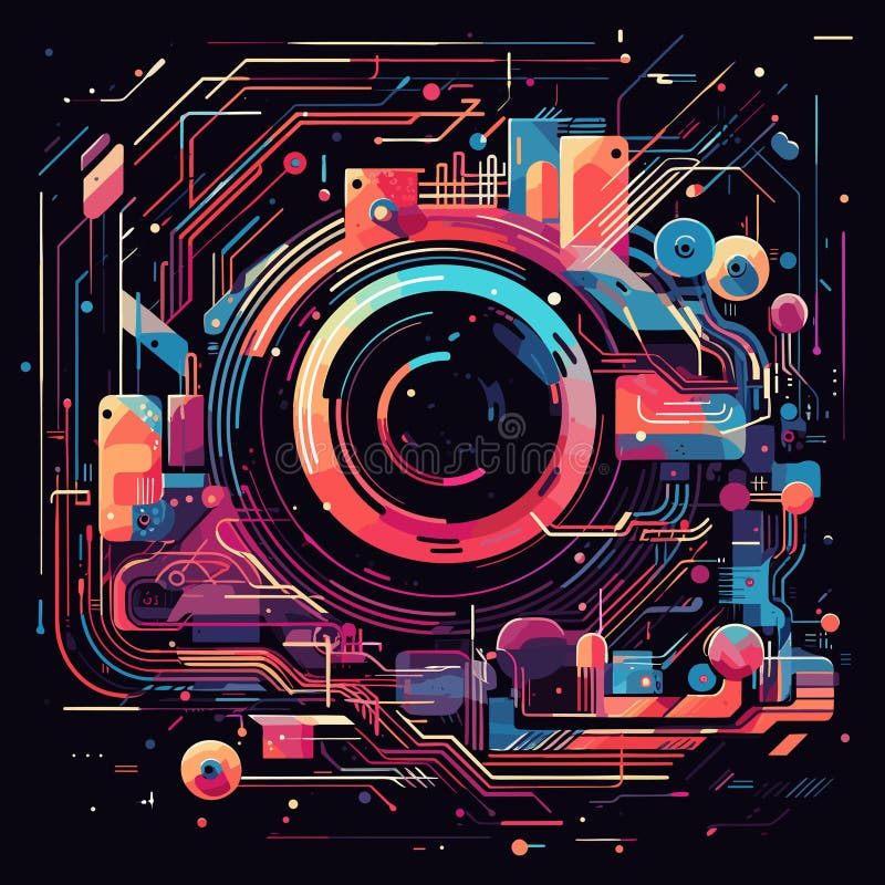 Digital Image of Camera with Colorful Lines and Shapes on it S Surface ...