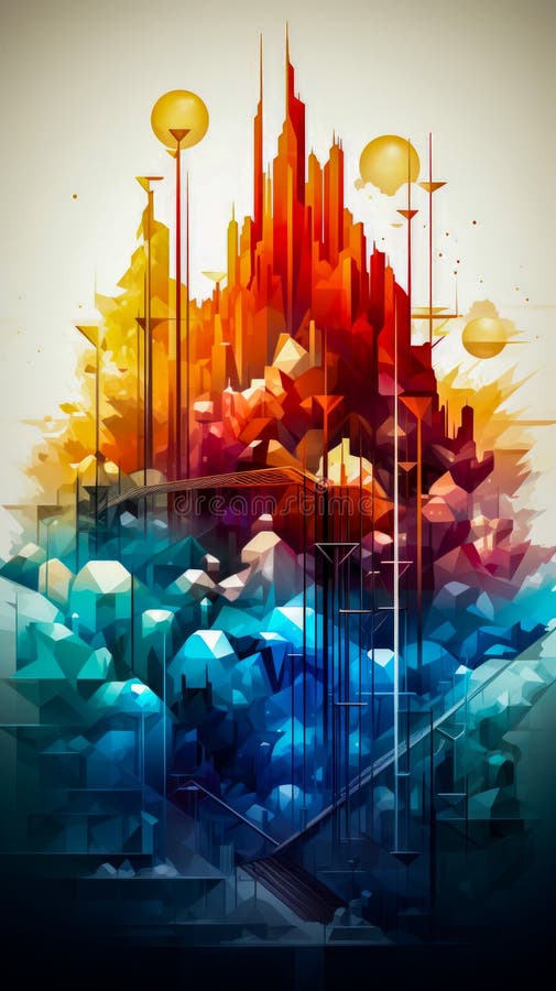 Digital Image of City with Lots of Colorful Shapes. Generative AI Stock ...