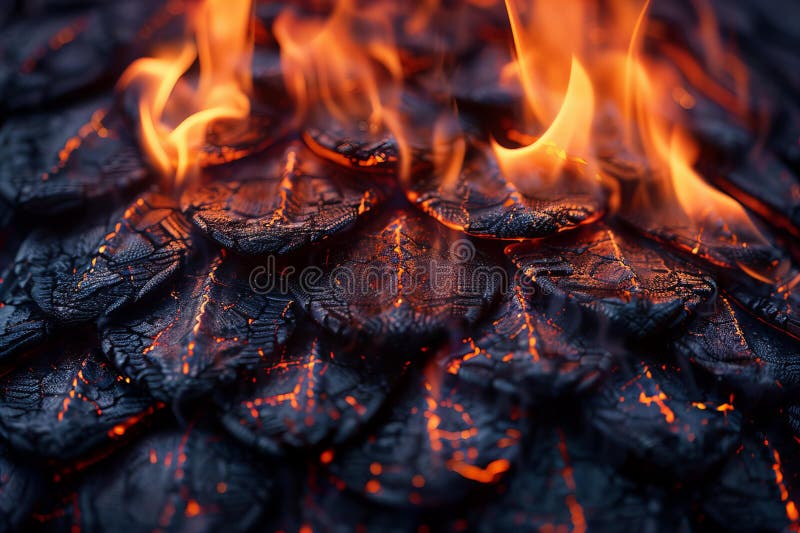 Digital Image of Closeup of Dragon Scales on Fire. the Flames Create a ...