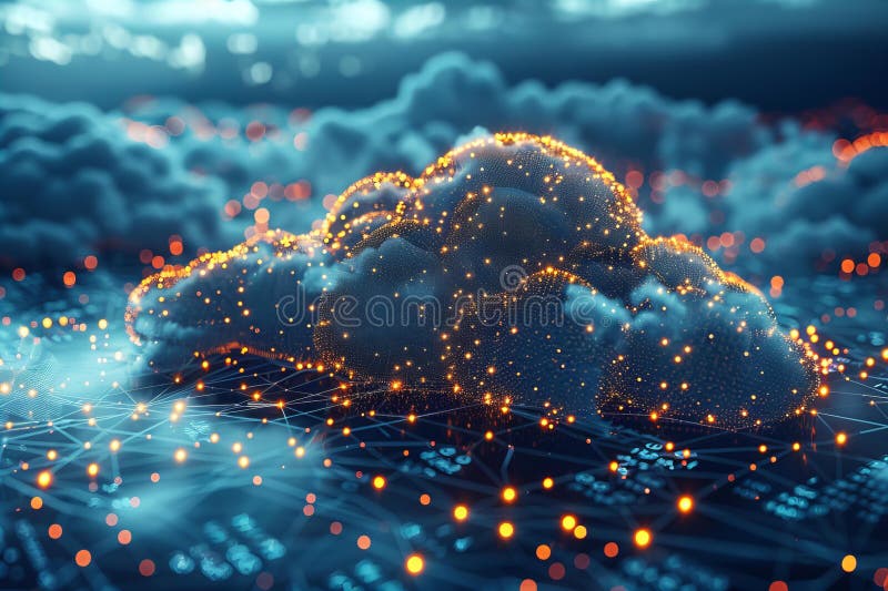 Digital Image of Cloud with Many Small Data Connections, Dark Blue ...