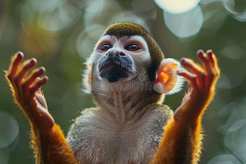 Digital Image of Cute Squirrel Monkey with Its Hands Up, High Quality ...