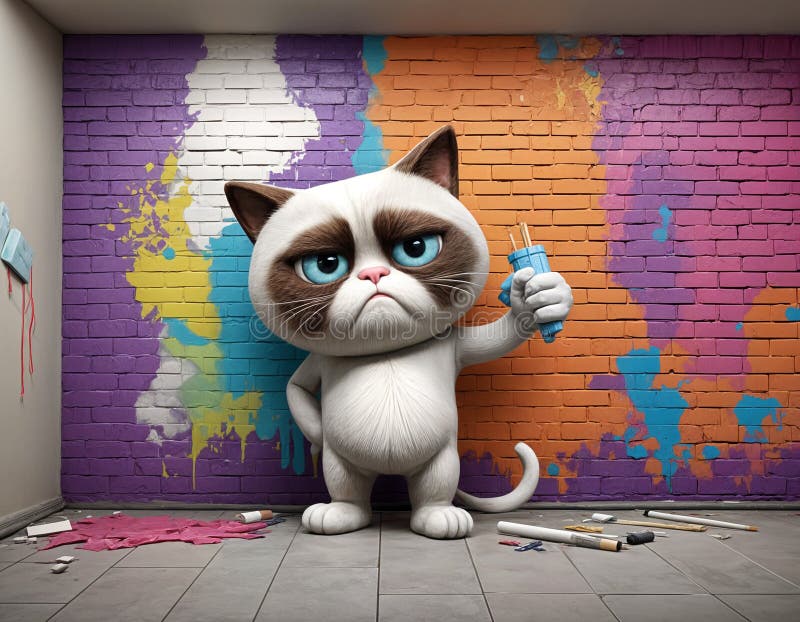 Digital Image of a 3d Model of a Whimsical, Quirk, Grumpy Cat, Dressed ...