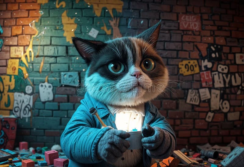 Digital Image of a 3d Model of a Whimsical, Quirk, Grumpy Cat, Dressed ...