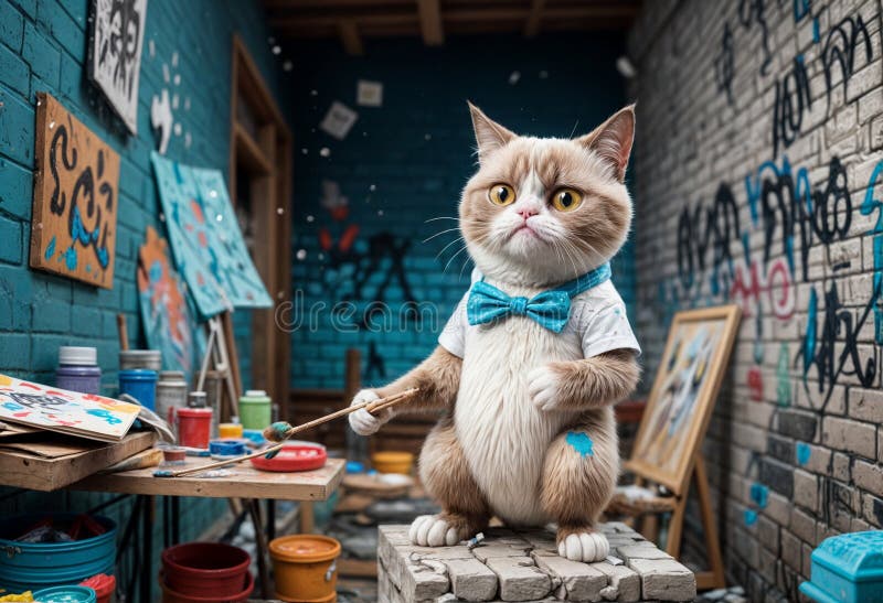 Digital Image of a 3d Model of a Whimsical, Quirk, Grumpy Cat, Dressed ...