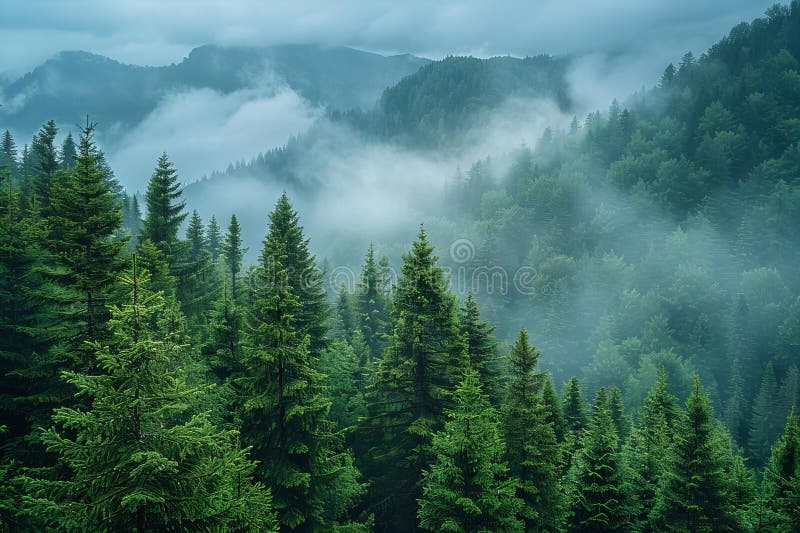 Digital Image of Dense Forest of Evergreen Trees on the Side of ...