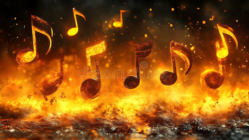 Fiery Musical Notes Burning Brightly Above Embers Stock Illustration ...
