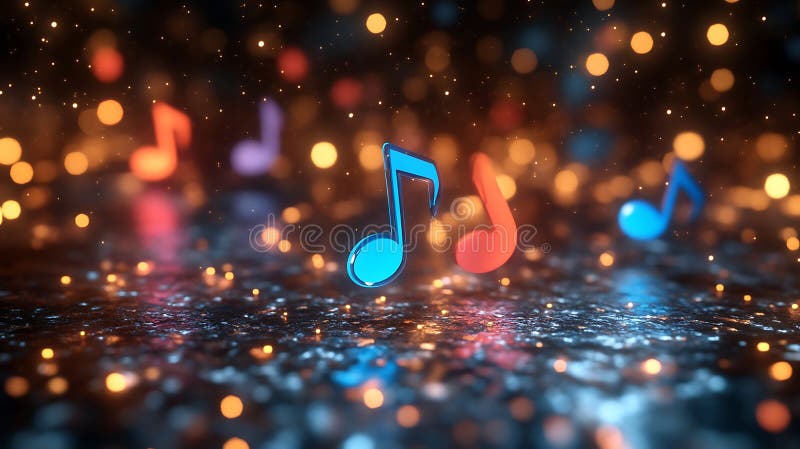 Glowing Musical Notes Floating Over Sparkles Stock Illustration ...