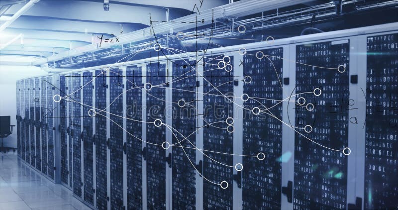 Digital Image Depicts Math Problems and Data Flow in a Server Room ...