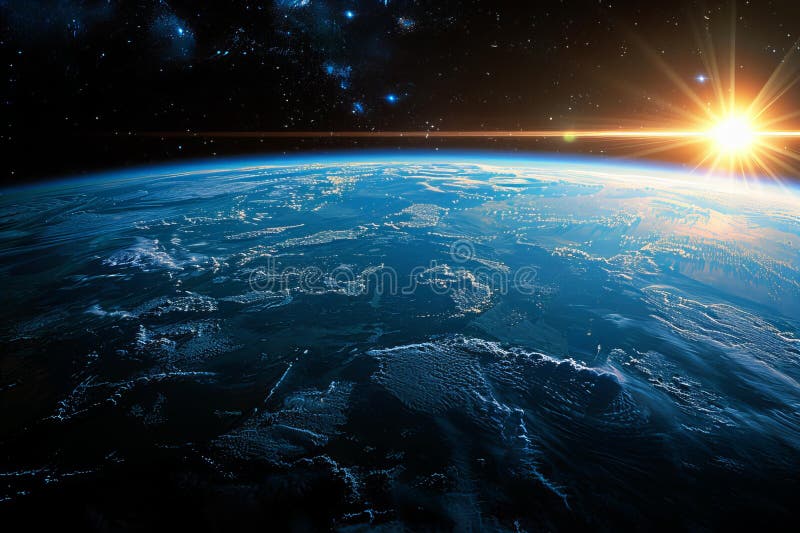 Digital Image of Distant View of the Earth from Space, with Its Horizon ...