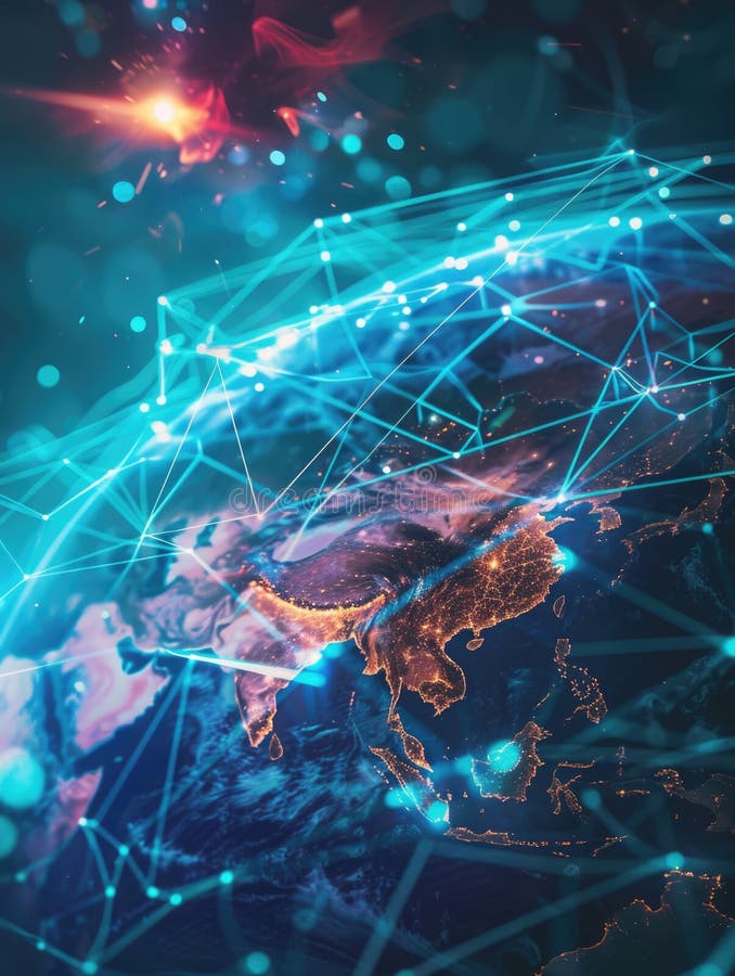 A Digital Image of the Earth with Connected Lines and Dots, Ideal for ...