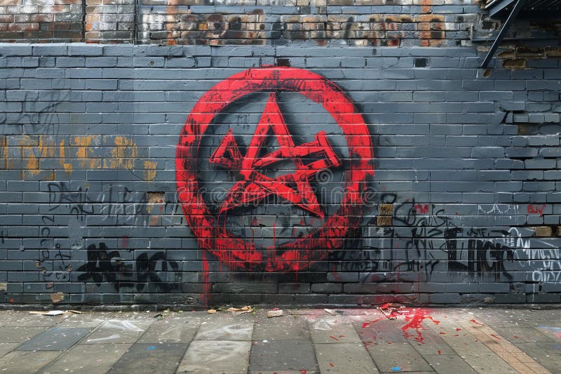 Digital Image of Empty Grey Brick Wall with an Anarchist Symbol Painted ...