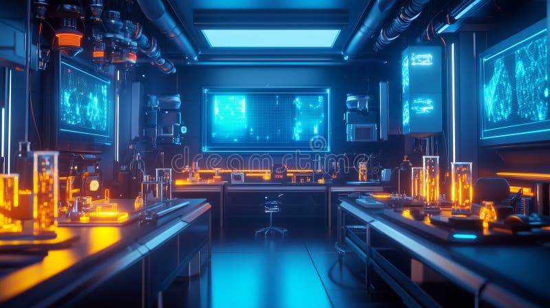 Cyberpunk Science Lab with Orange and Blue Ambient Lights Stock ...