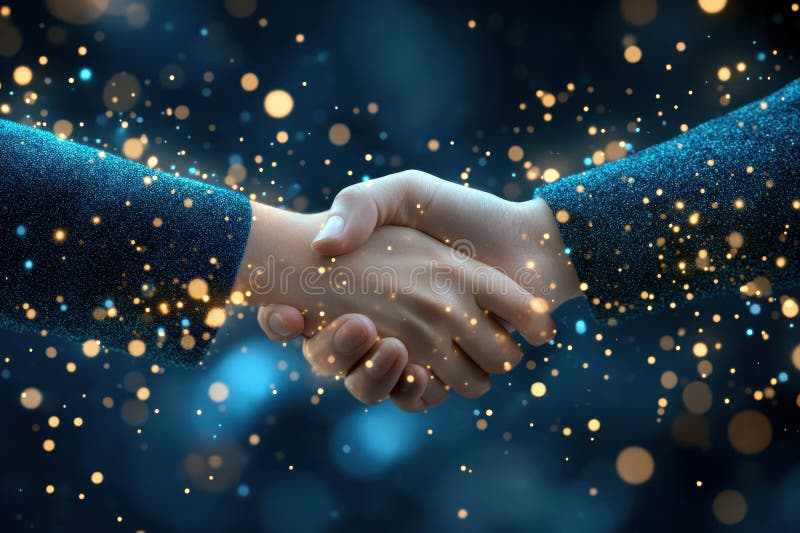 Digital Handshake Surrounded by Abstract Lights Stock Illustration ...