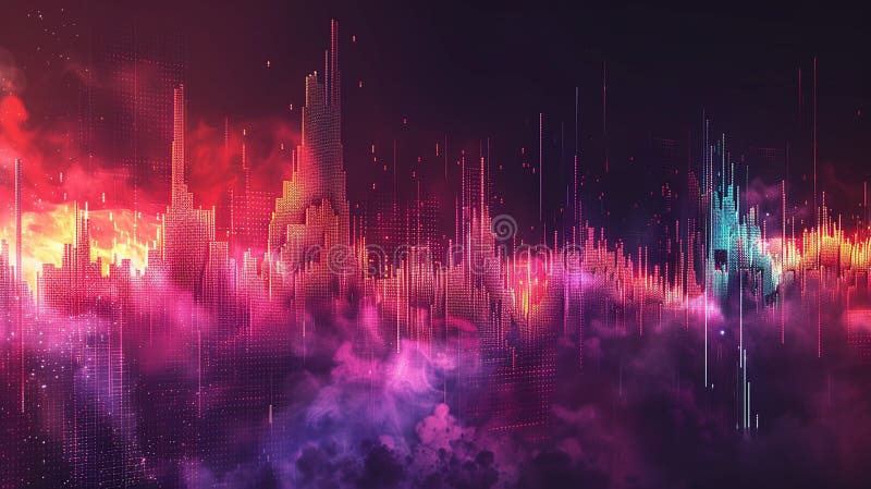 Pixelated Audio Waveforms Rendering Stock Illustration - Illustration ...