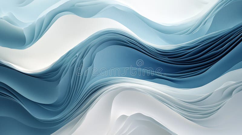 Abstract Blue Ocean Wave Layers in 3D Flowing Design Stock Illustration ...