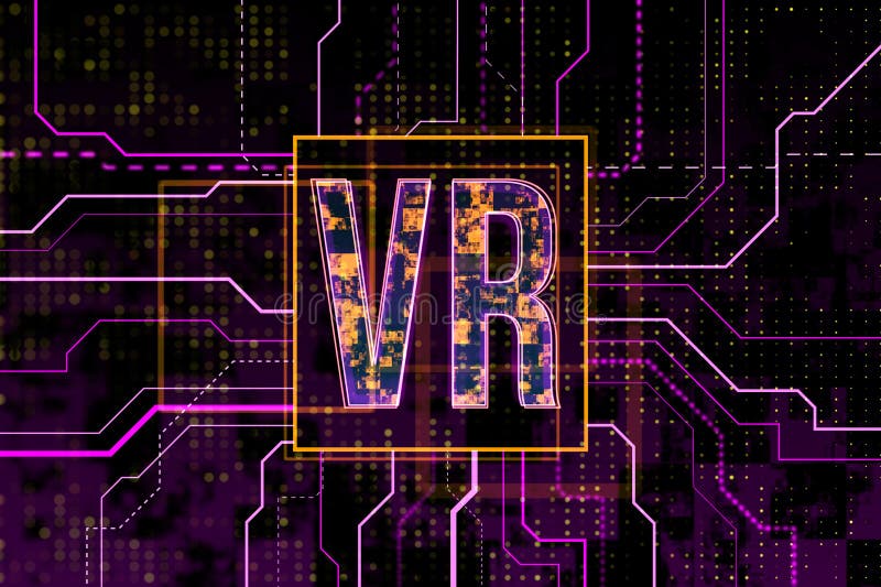 A Digital Image Featuring VR Text with a Neon Circuit Board Background ...