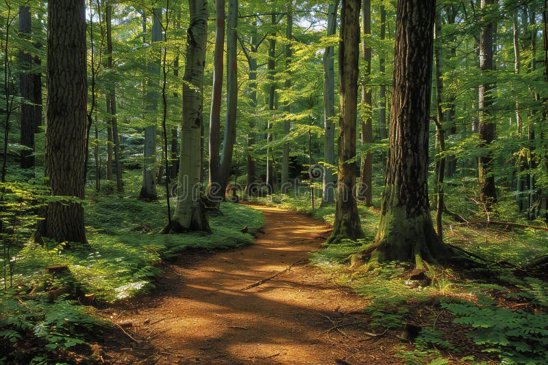Digital Image of Forest Path Leading through Tall Trees, Surrounded ...