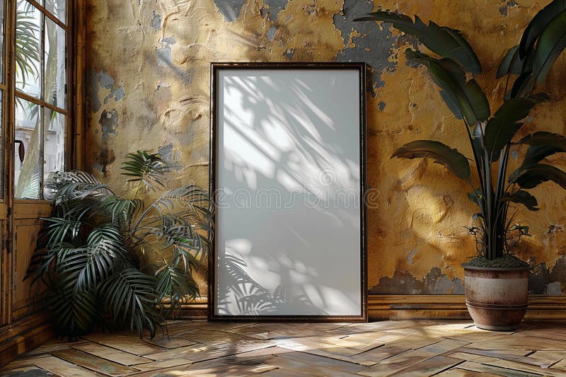 Digital Image of Framed Blank Poster Sitting on a Golden Wall, High ...