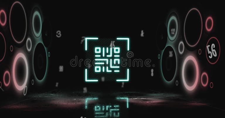 Digital Image of Glowing Qr Code Against Rows of Using Laptop Qr Code ...