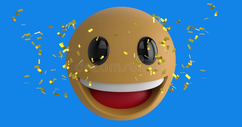 Digital Image of Golden Confetti Falling Over Smiling Face Emoji ...