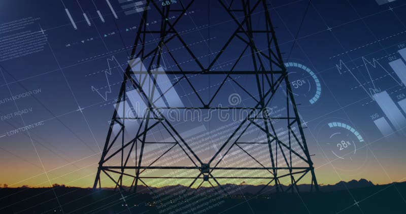 Graphs and Statistics on Transmission Towers 4k Stock Illustration ...