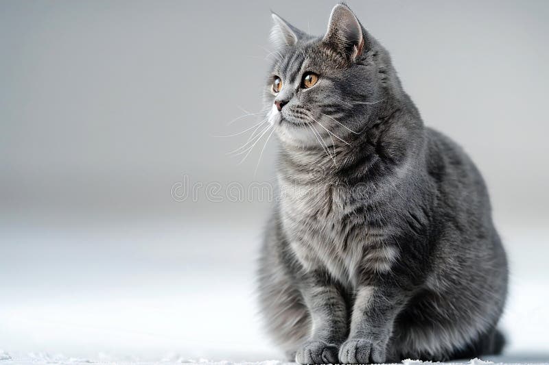 Digital Image of Grey Cat Sitting Down Against a White Background Stock ...