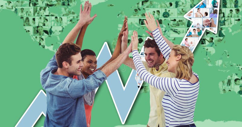 Digital Image of Hipsters Giving High Five while Standing Against ...