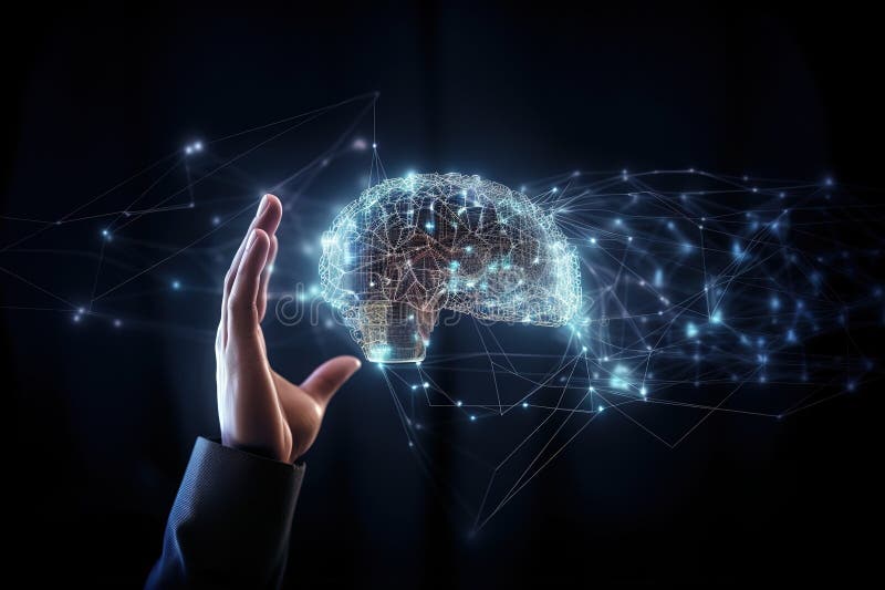 Digital Image of Human Brain Cells Controlled by a Hand. Generative AI ...