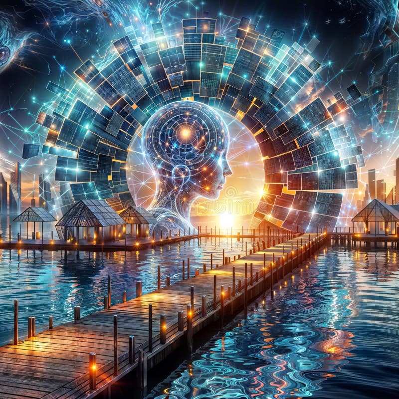 Tech Head & Solar City: Binary Future, Generative Ai Stock Illustration ...