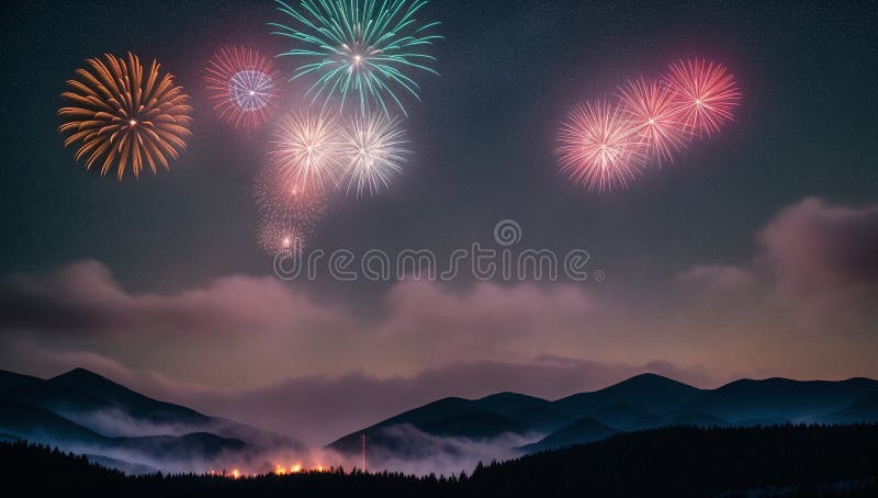 A Digital Image Illustrating an Inspiring Fireworks Display in the Sky ...