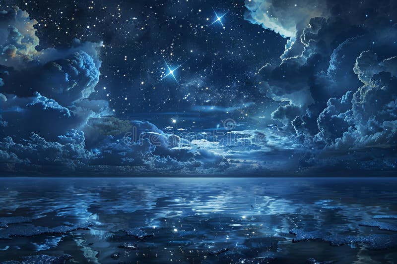 Digital Image of Imaginary Space Scene with Stars and Clouds, High ...