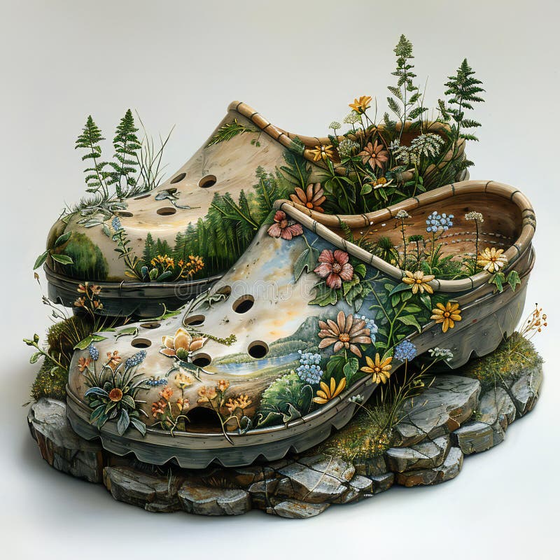 Digital Image of Land Art Style , Clogs , Isolated on White Background ...