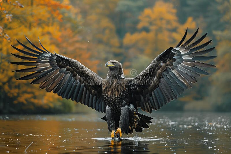 Digital Image of Large Eagle Spreading Its Wings Near a Lake, High ...