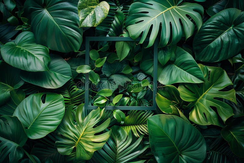Digital Image of the Large Green Leaves Surround a Square Frame, High ...