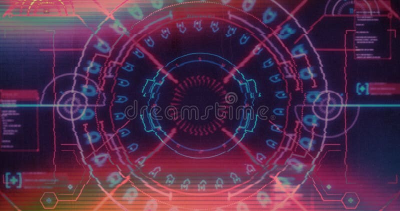 Digital Image of Light Trails and Glitch Effect Against Round Neon ...