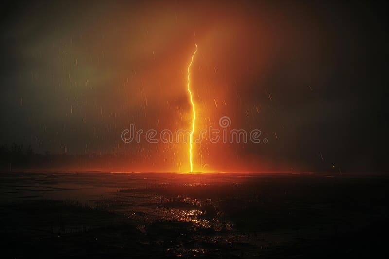 Digital Image of Lightning Bolt on a Dark Night Sky Over a Dark ...