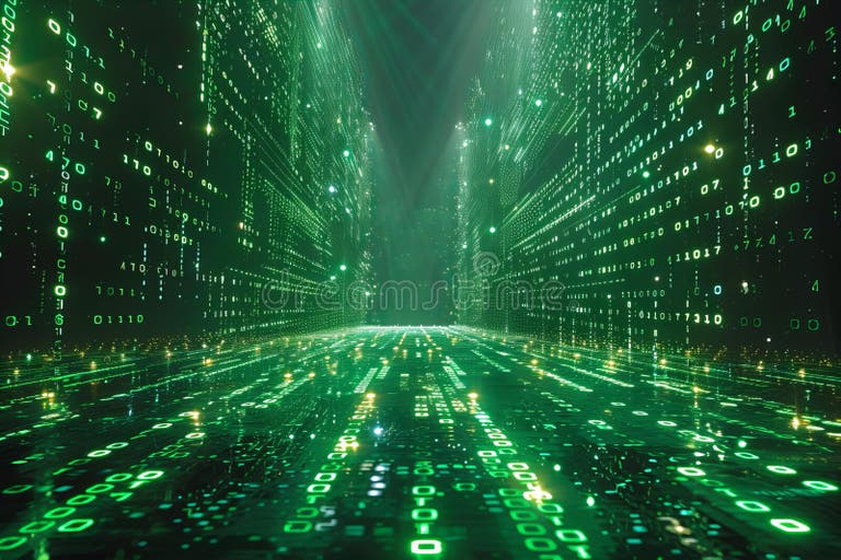 Digital Image of Digital Matrix Background with Green Binary Code and ...